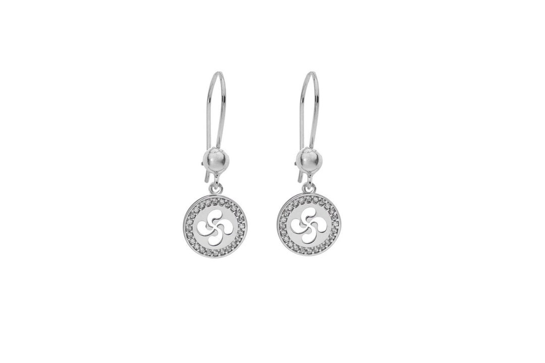 Lauburu Earrings in Sterling Silver and Cubic Zirconia. Basque Earrings ...