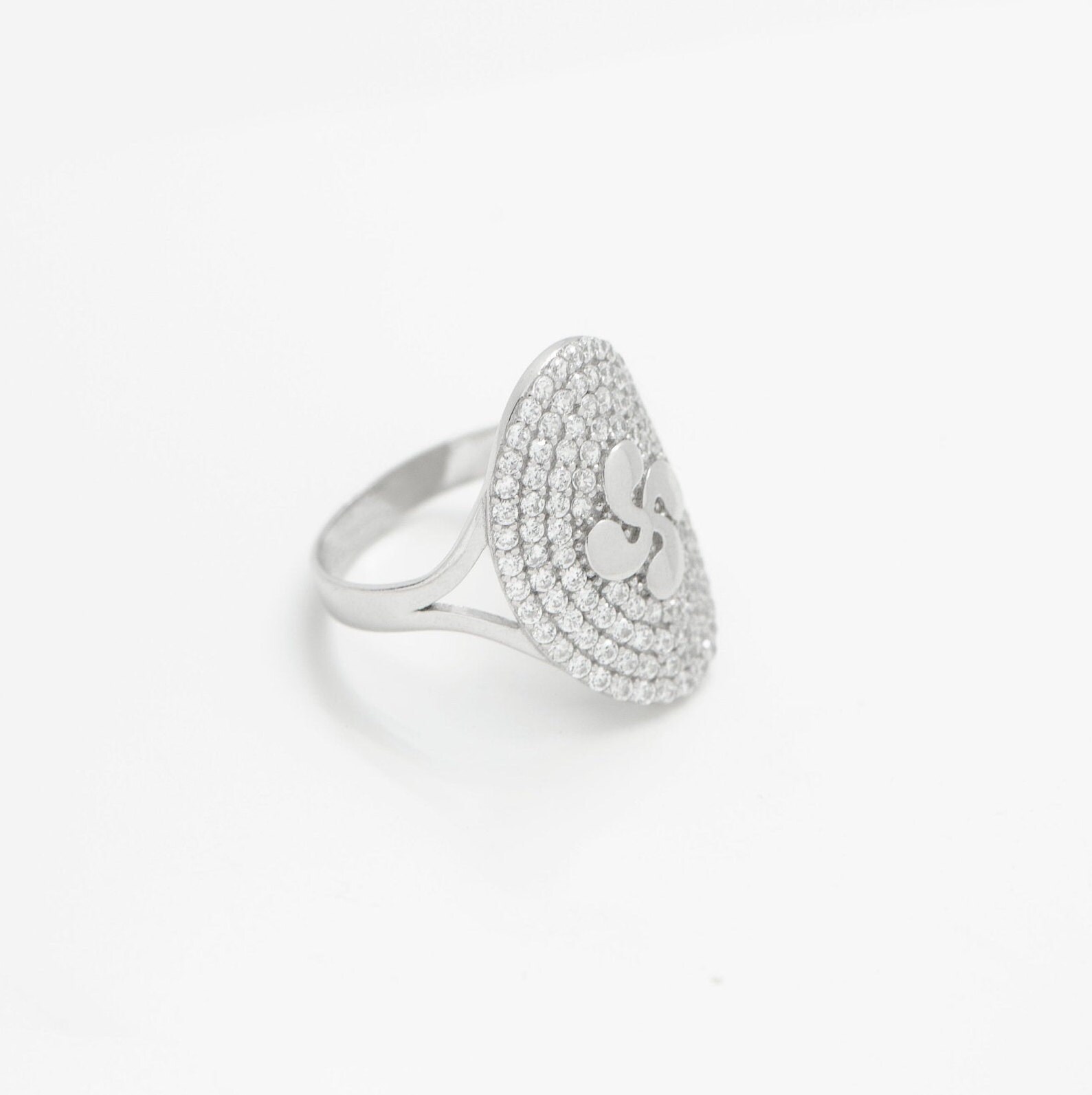 Silver Ring With Zircons and Central Lauburu Basque Cross - Etsy UK