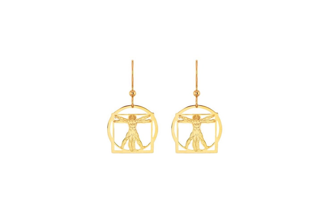 Vitruvian Man of Leonardo Da Vinci Earrings 18k Gold Plated Handmade ...