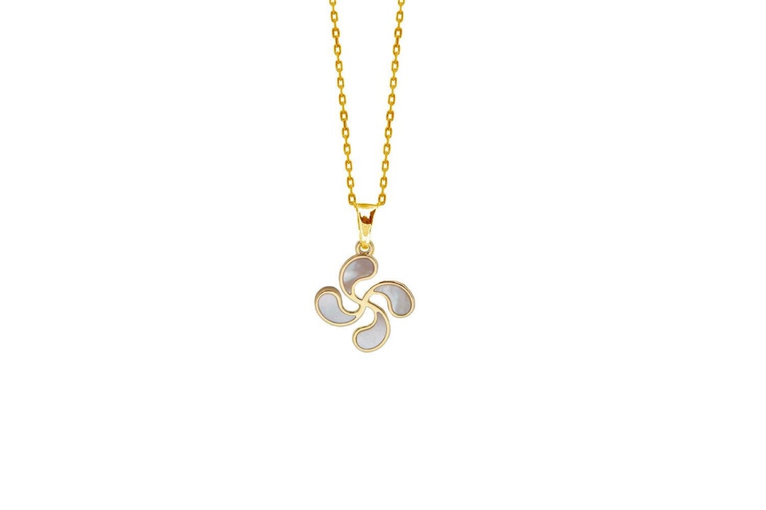 Lauburu Gold Plated 18k Pendant With Mother-of-pearl/ Nacre, Handmade ...