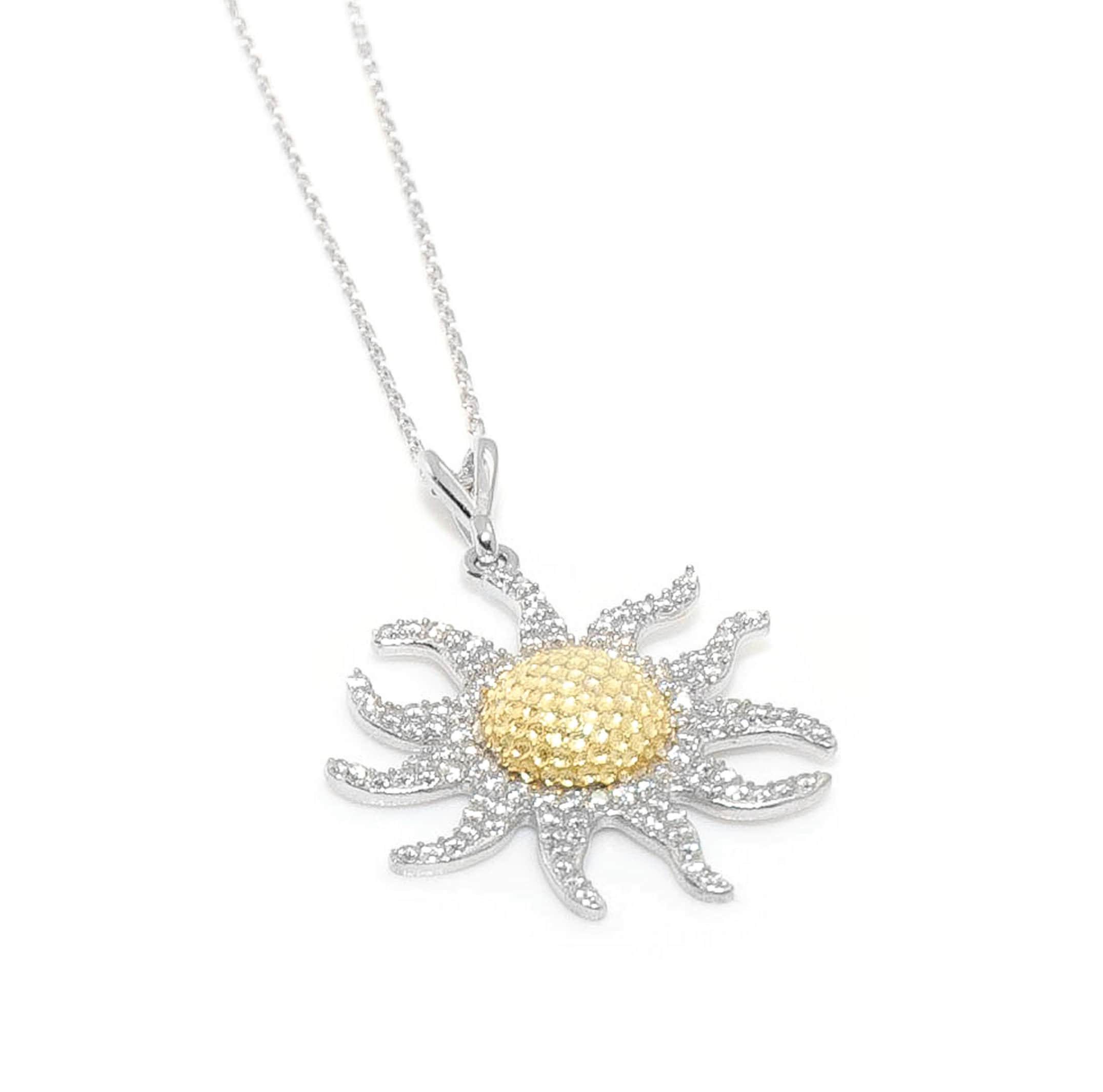 Eguzkilore Pendant Silver-Gold plated and Zircons Sunflower | Etsy