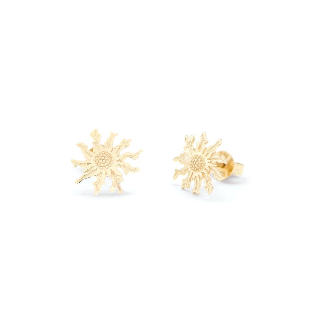 Stud Earrings Eguzkilore 9k Gold - Sunflower Earrings -basque Jewelry ...