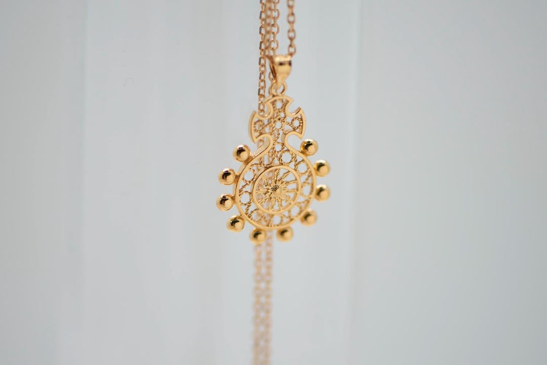 18k Gold Plated Eguzkilore Rosary Pendant With Filigree, Handcrafted ...