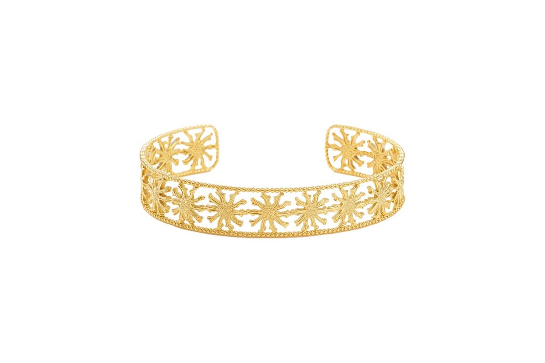 Eguzkilore Basque Flower Bangle Bracelet 18k Gold Steel 316L ...