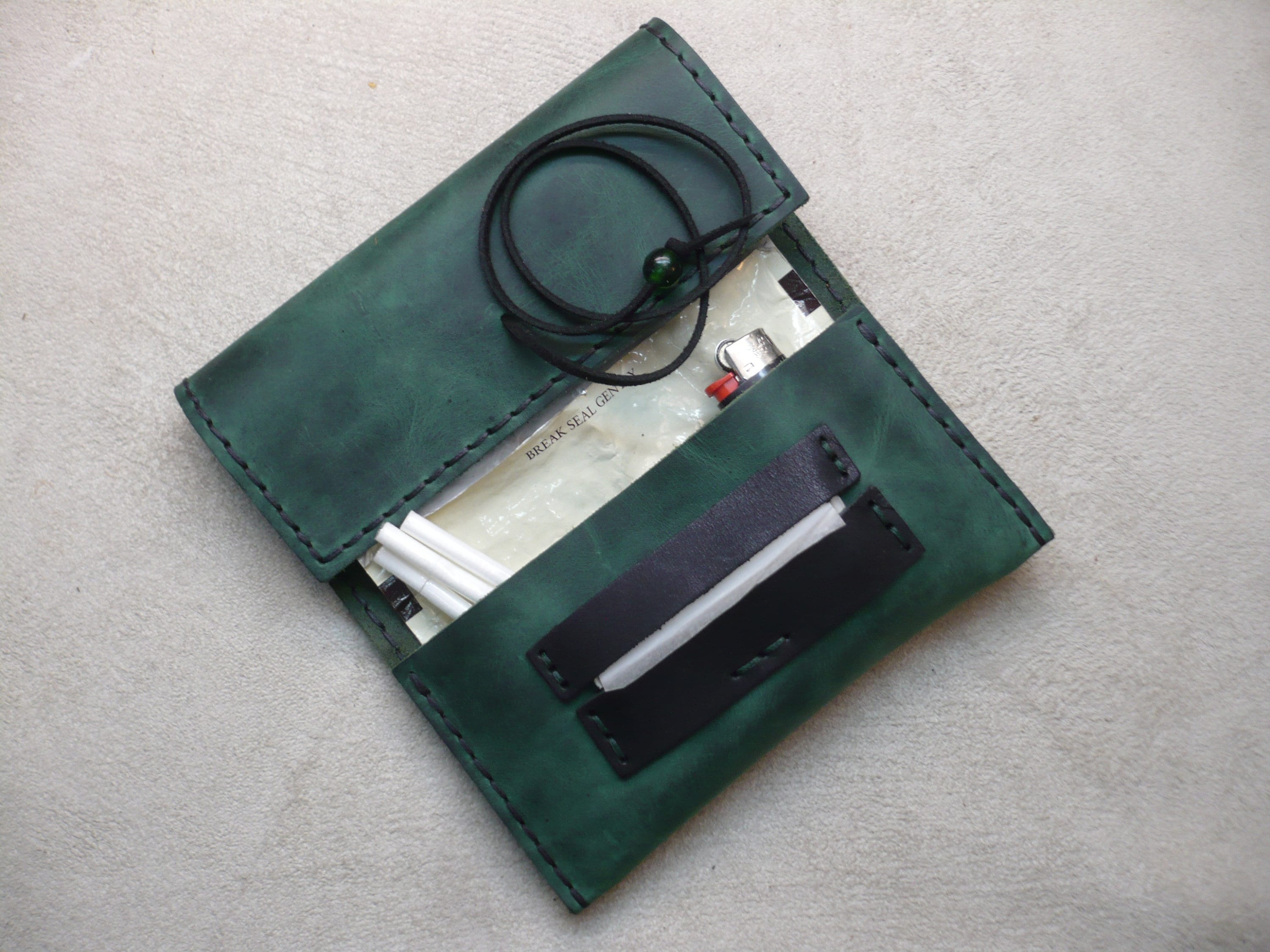 Handmade Leather Tobacco Pouch, Green Handcrafted Rolling Cigarettes ...