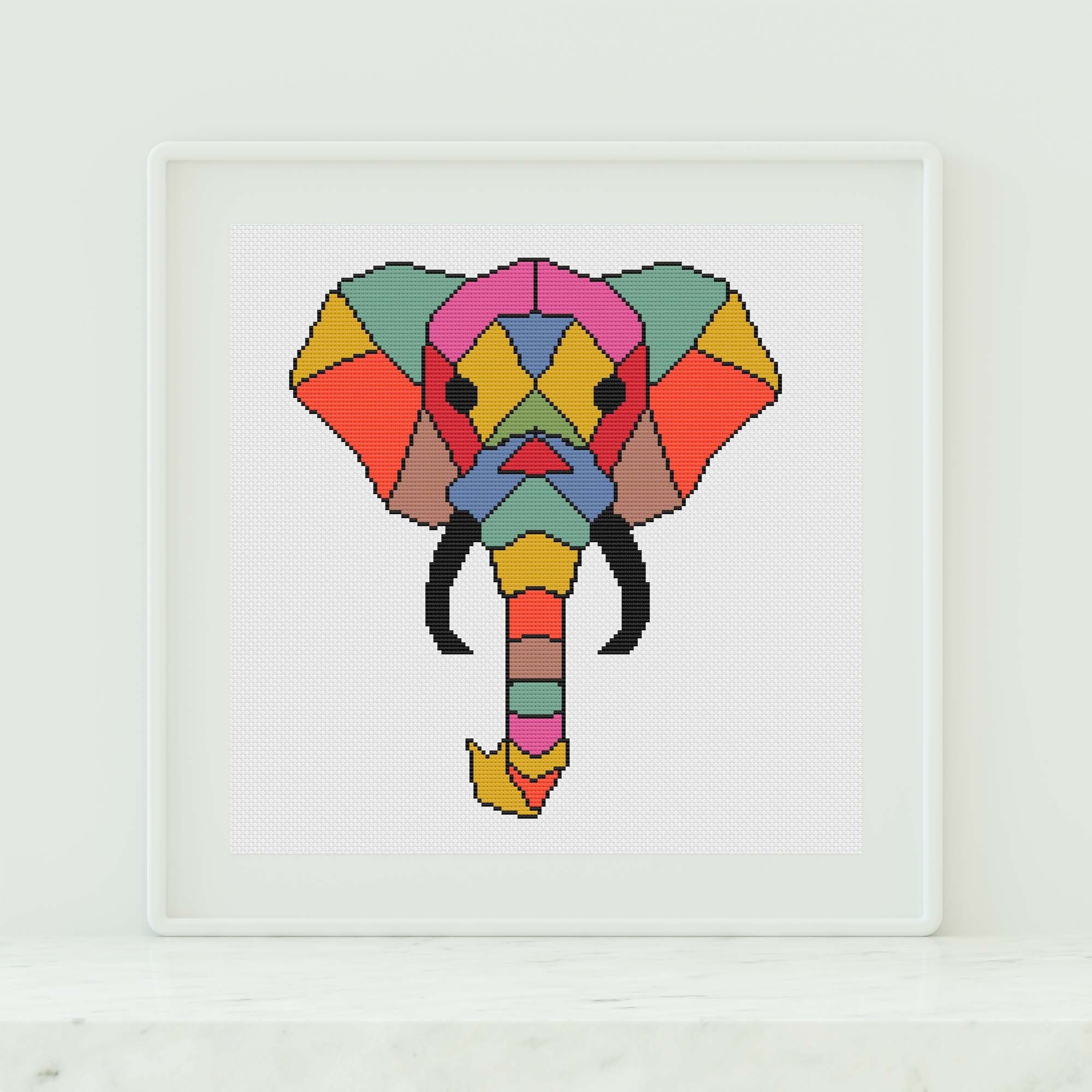 Colorful Elephant Cross Stitch Pattern Geometric Counted Cross Stitch ...
