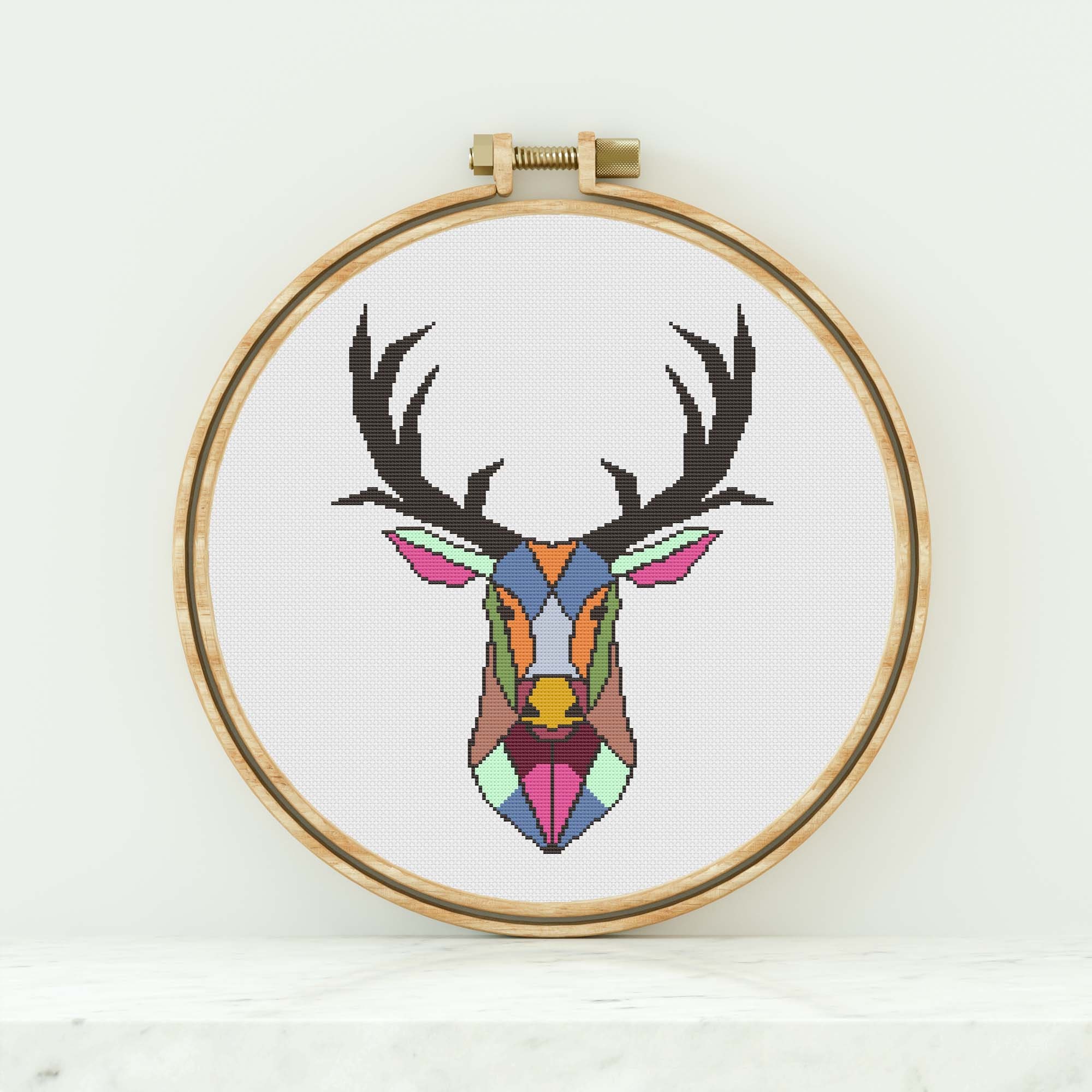 Deer Cross Stitch Pattern Geometric Deer Counted Cross Stitch Modern ...