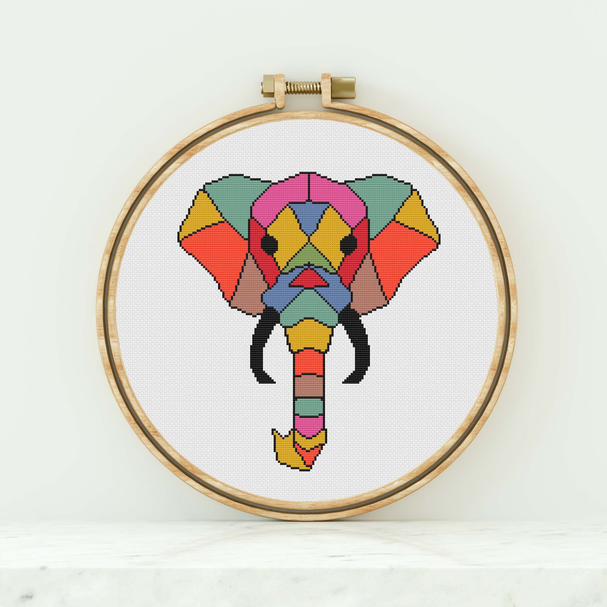 Colorful Elephant Cross Stitch Pattern Geometric Counted Cross Stitch ...