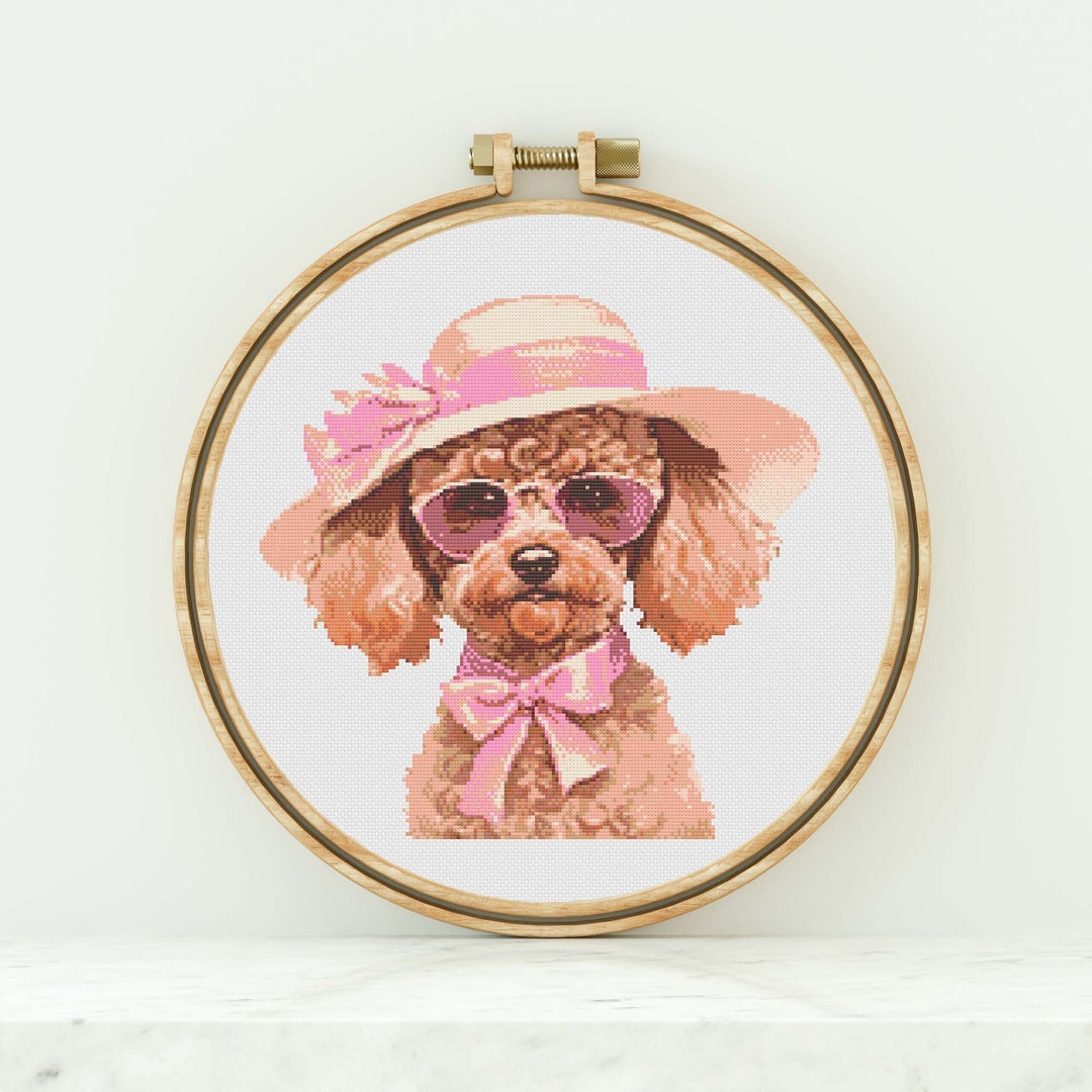 Poodle With Pink Hat and Pink Glasses Cross Stitch Pattern Poodle Dog ...