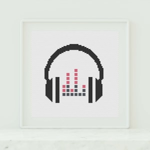 Headphone Music Cross Stitch Pattern Counted Cross Stitch Modern Music ...