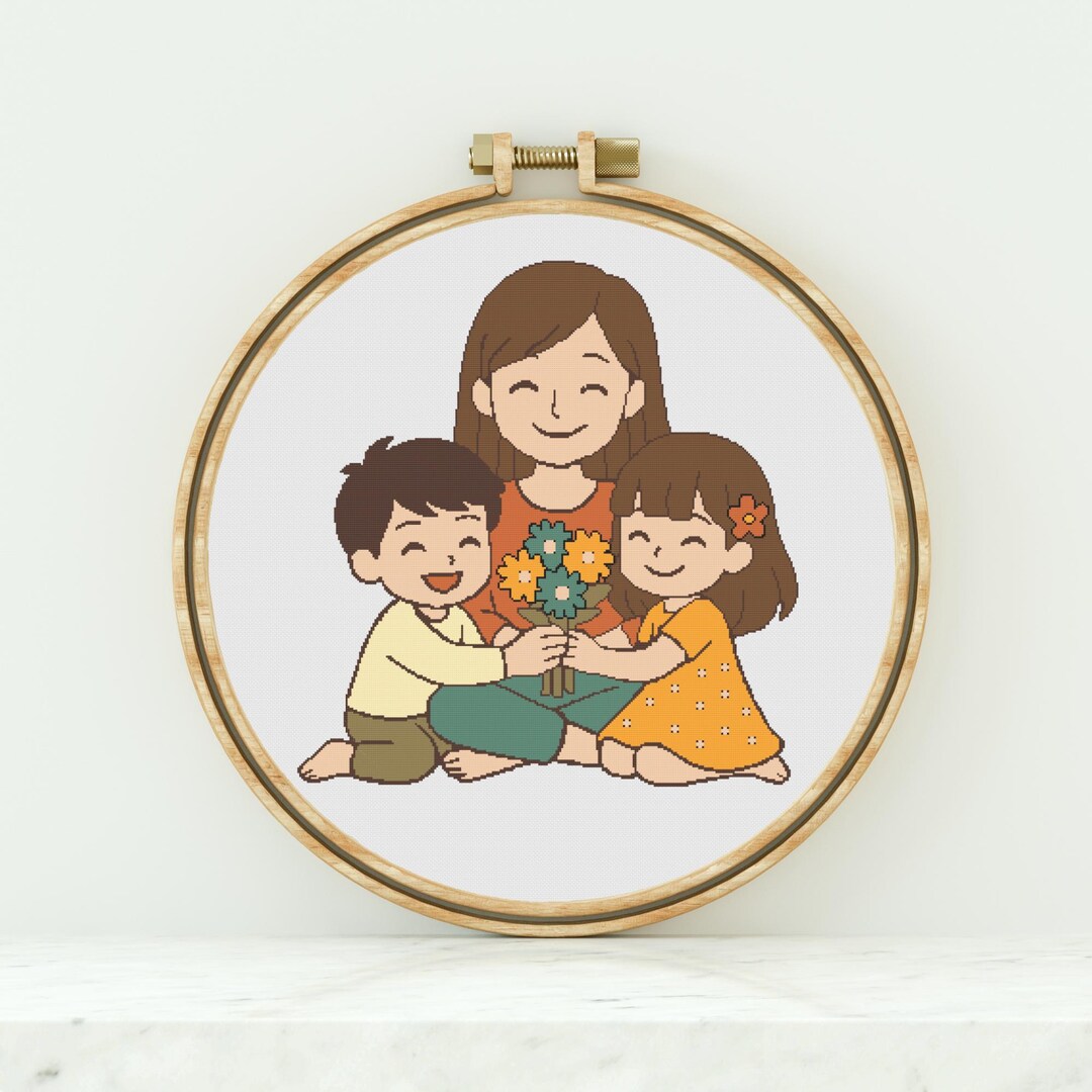 Bonne fête des mères avec des enfants Modèle de point de croix compté ...