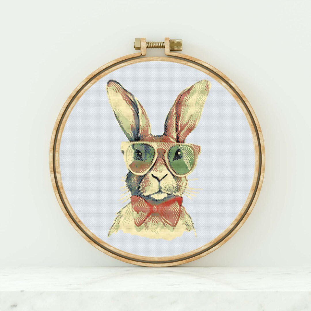 Rabbit With Glasses Cross Stitch Pattern Rabbit Counted Cross Stitch ...