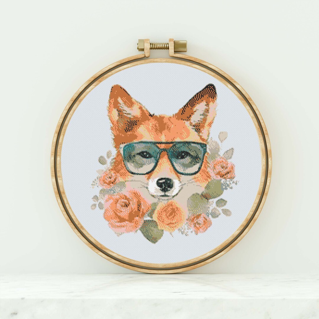 Fox With Glasses Cross Stitch Pattern Fox Counted Cross Stitch Modern ...