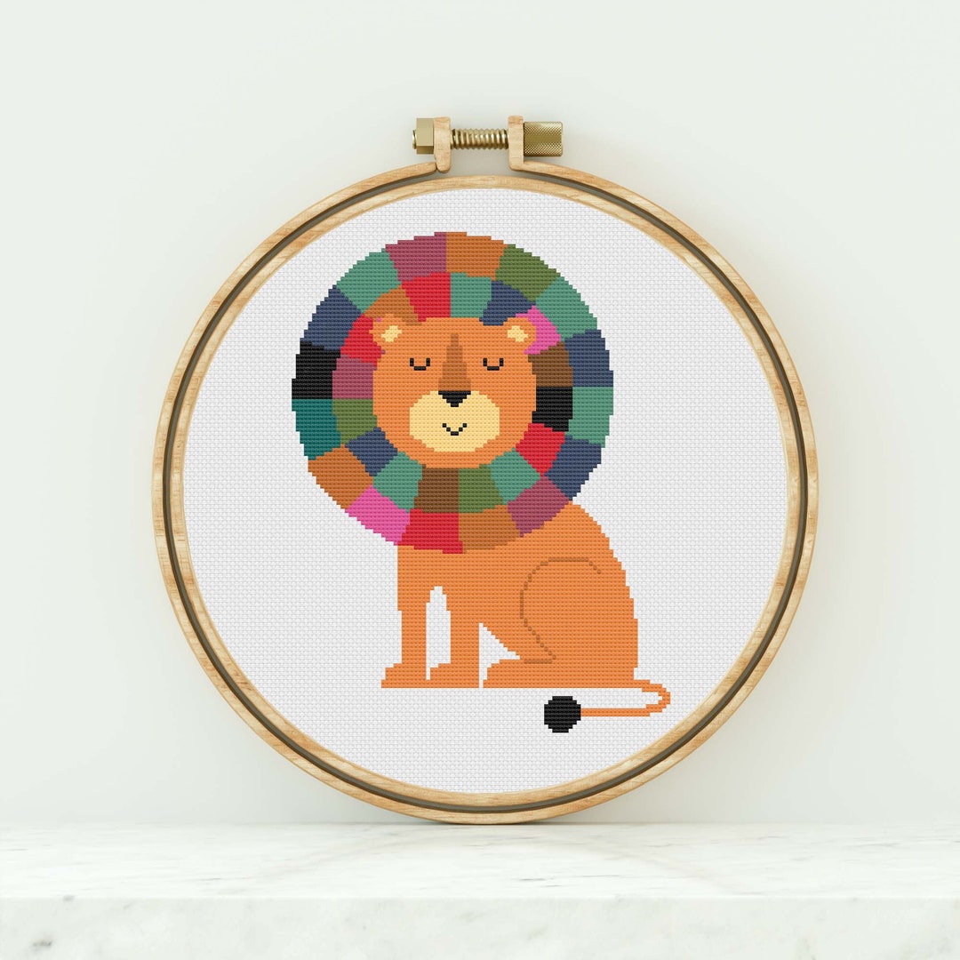 Lion Point De Croix Motif Géométrique Lion Compté Point De Croix ...