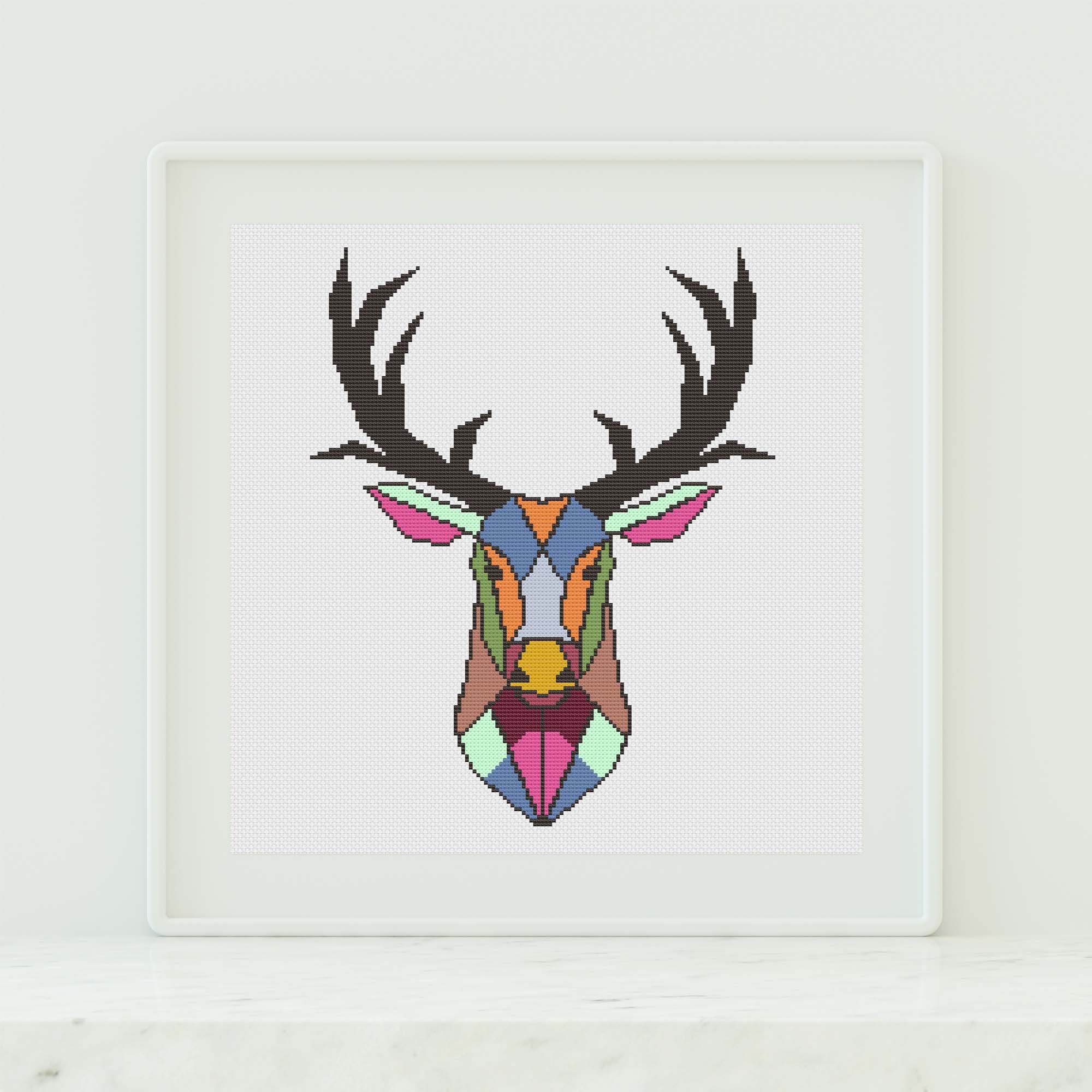 Deer Cross Stitch Pattern Geometric Deer Counted Cross Stitch Modern ...