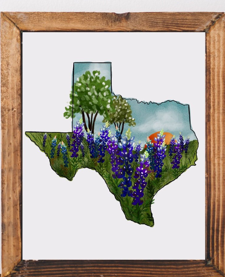 PRINTABLE Texas Art, Texas State Print, Texas Floral Art (2 Variations ...