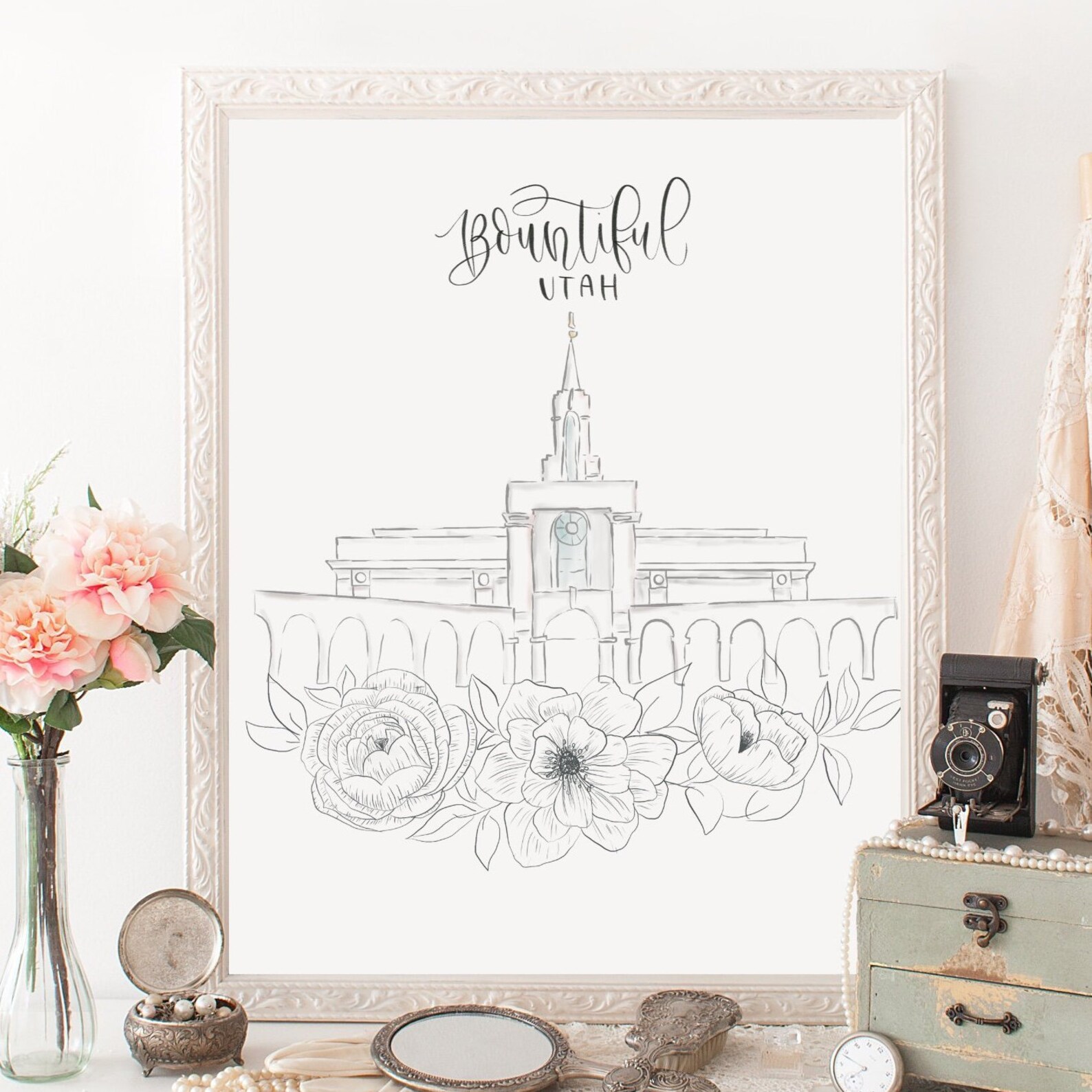 PRINTABLE Bountiful Temple Floral Art // Bountiful Utah LDS Temple ...