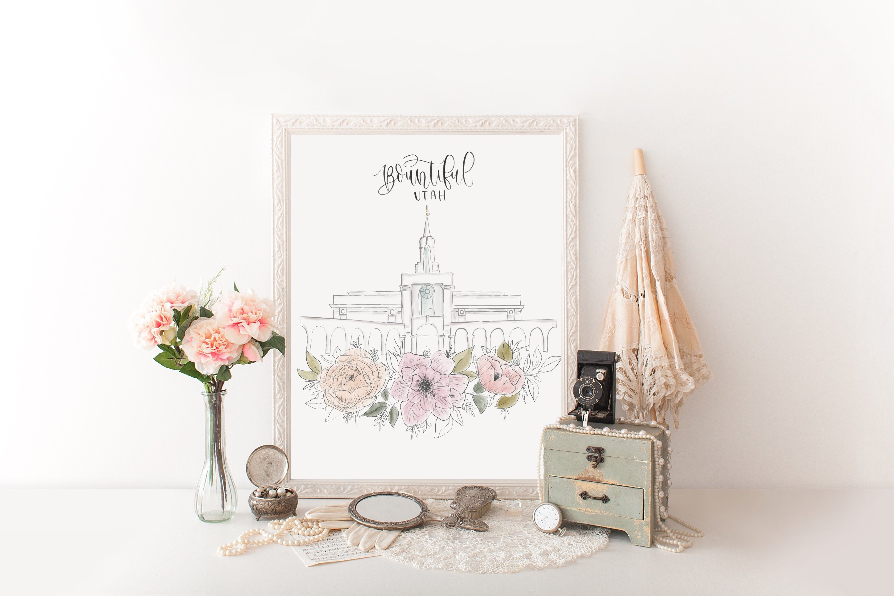 PRINTABLE Bountiful Temple Floral Art // Bountiful Utah LDS Temple ...