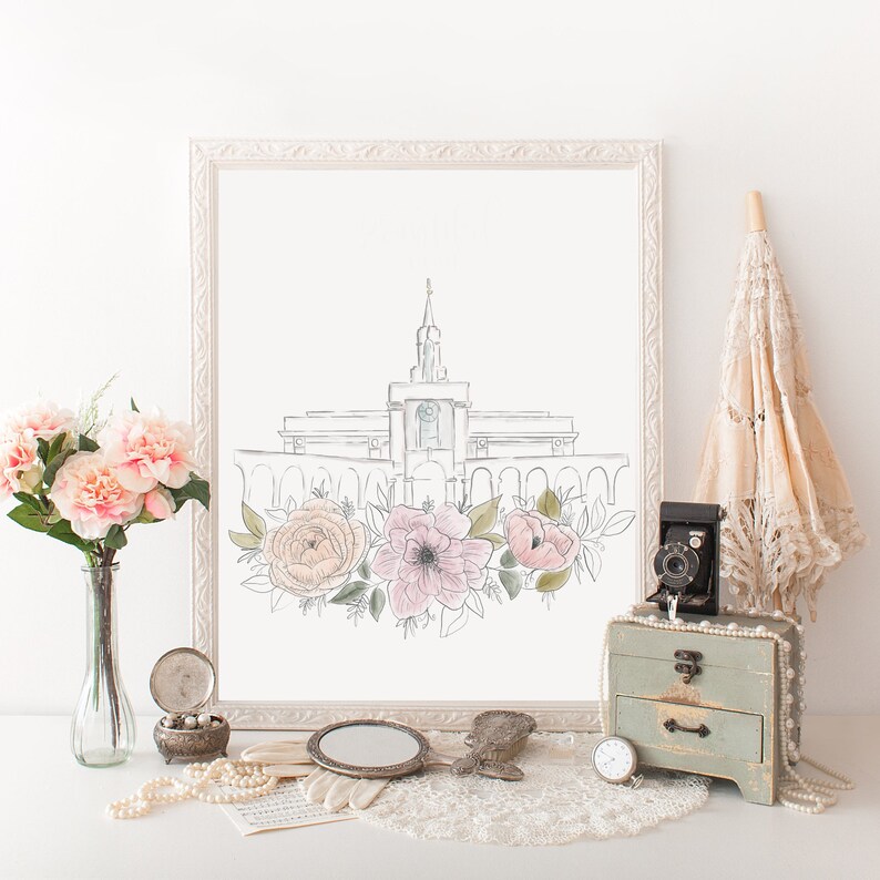 PRINTABLE Bountiful Temple Floral Art // Bountiful Utah LDS Temple ...