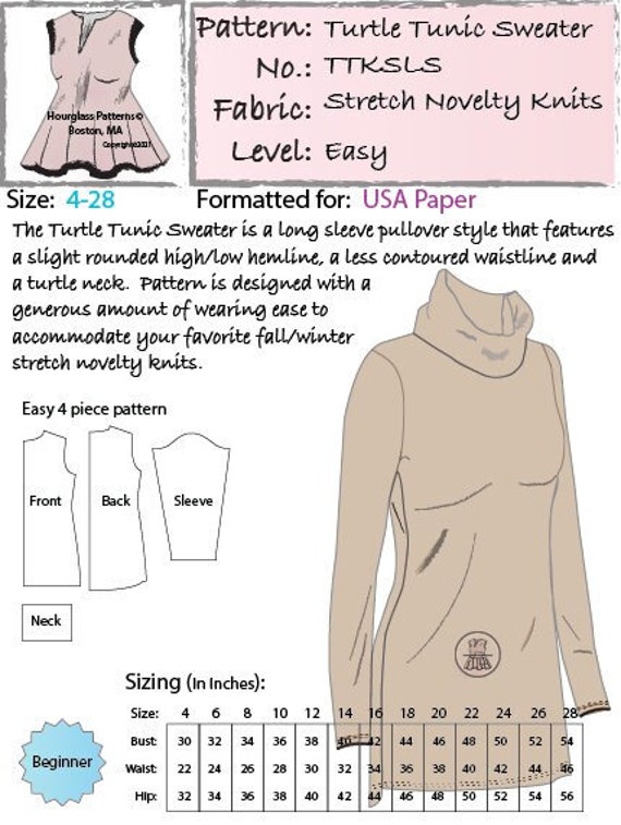 Hourglass Patterns©turtle Tunic Long Sleeve Sweater | Etsy