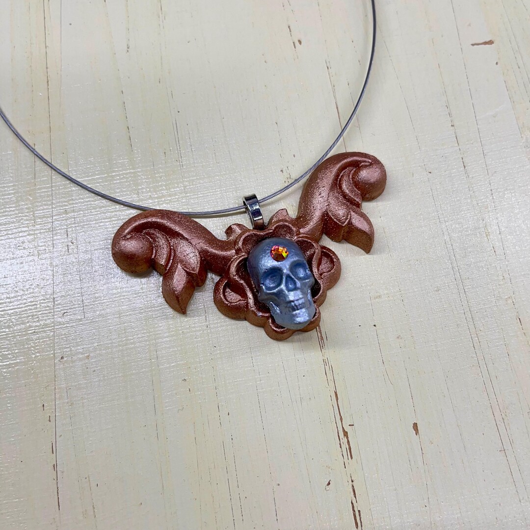 Skull Necklace-gothic Epoxy Skull on Large Wood Filigree. - Etsy