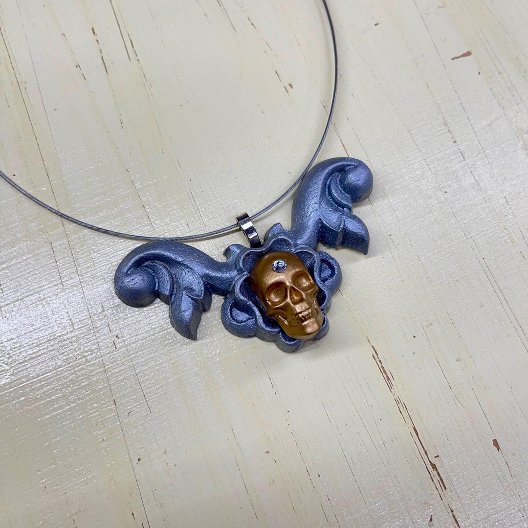 Wood Pendant Necklace-gothic Epoxy Skull on Large Wood Filigree. - Etsy