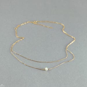 Double Layer Pearl Necklace Tiny Pearl on Dainty Chain Layered Gold ...