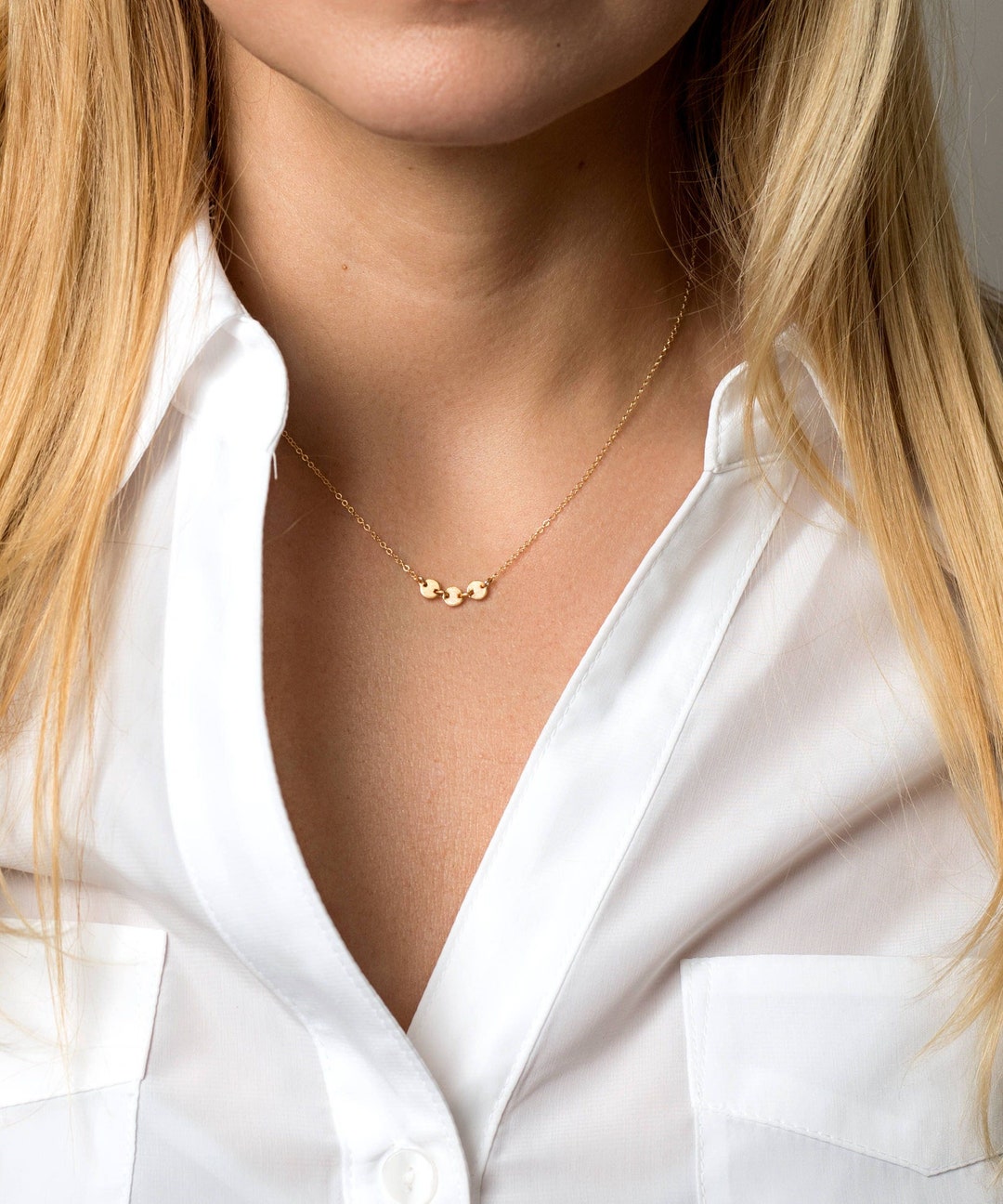 Simple Necklace Three Coins Necklace Gold Circle Necklace Bohemian ...