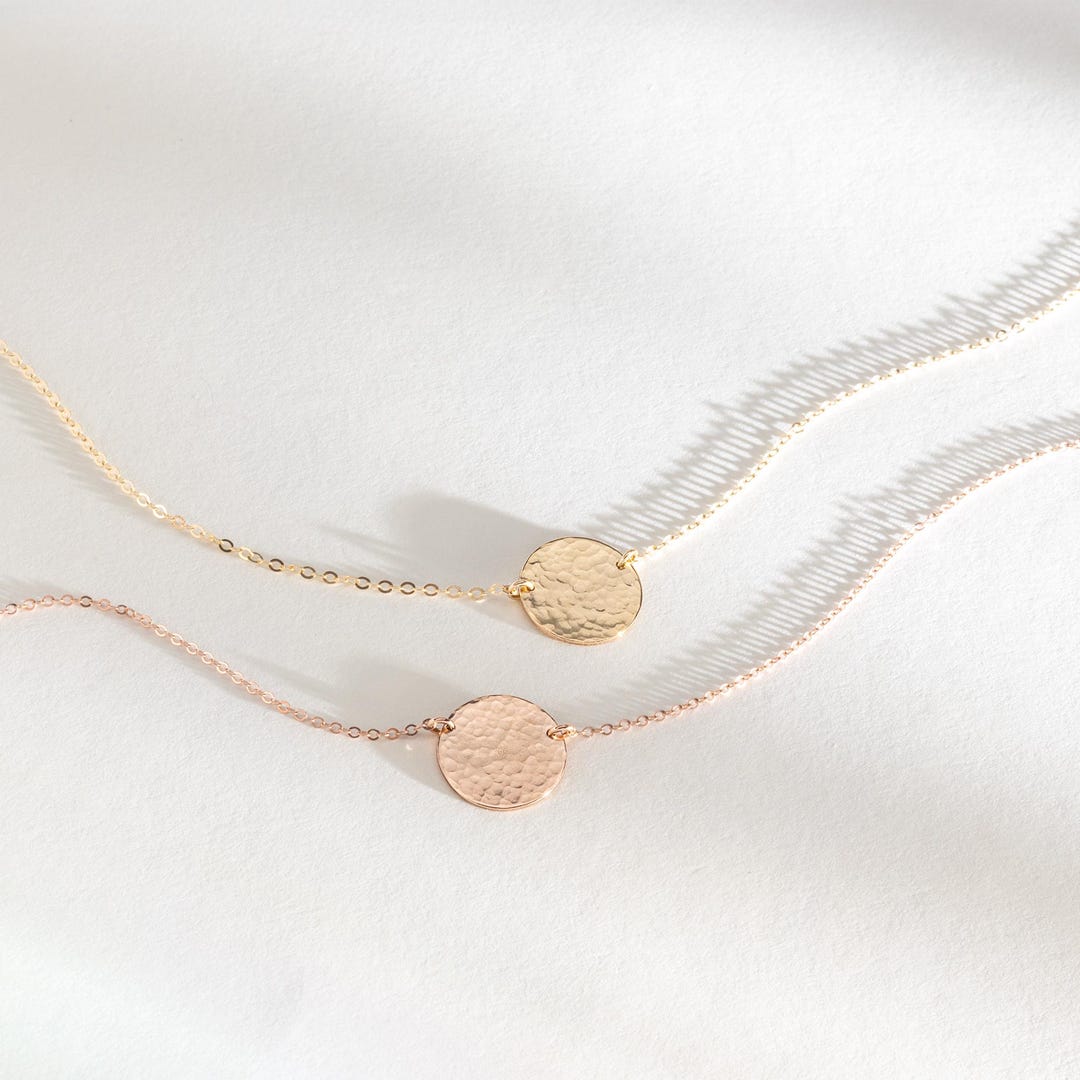 Hammered Gold Disc Necklace – 14k Gold Filled Textured Pendant - Etsy