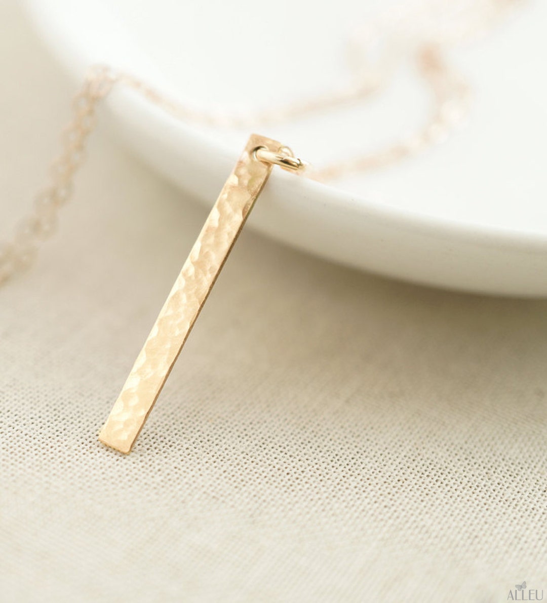 Gold Bar Necklace - Hammered Bar Necklace - Vertical Bar Pendant - Etsy