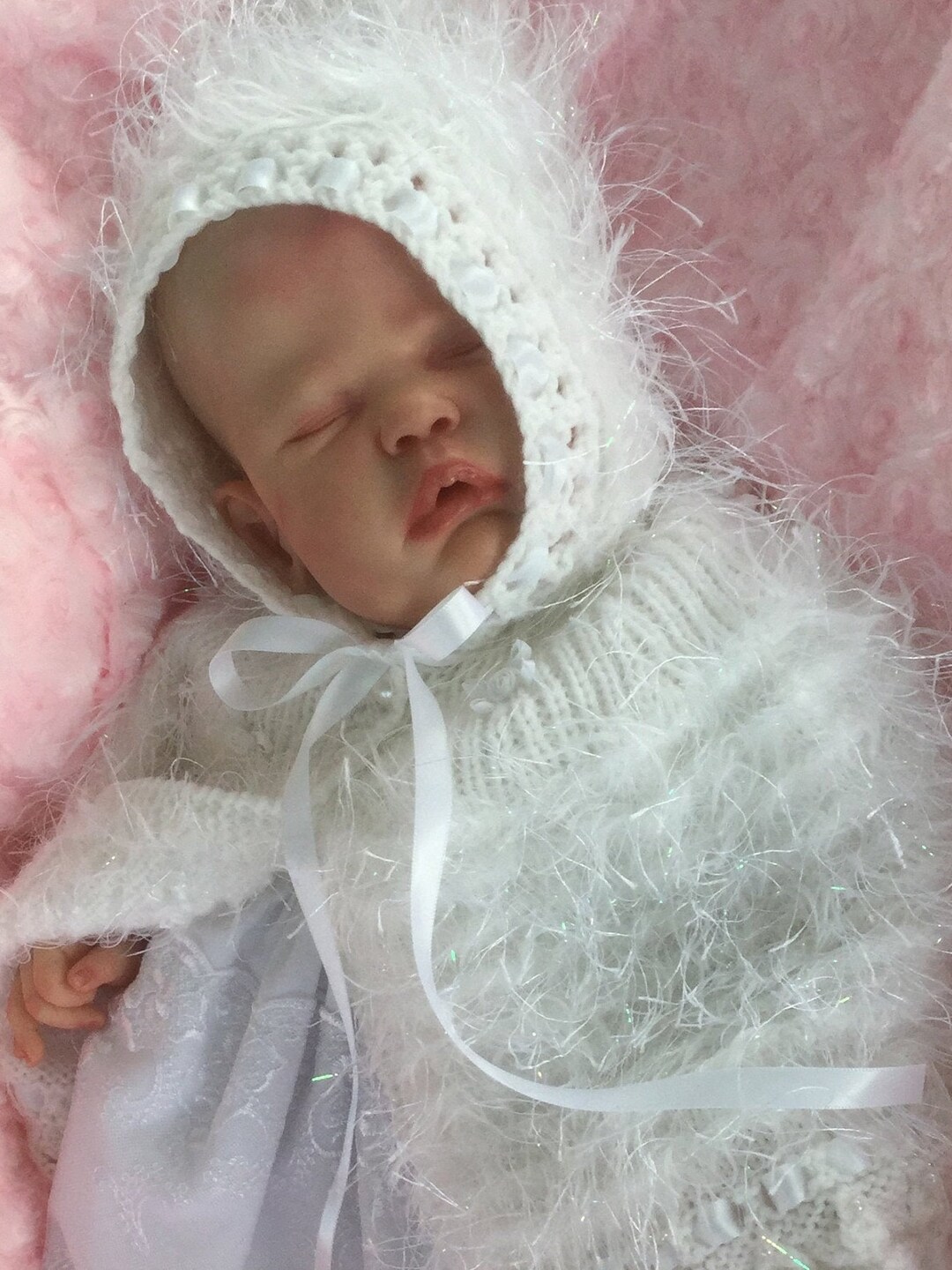 Hand Knitted Baby Cape, Christening Cape, Baptism Wrap,hooded Baby ...