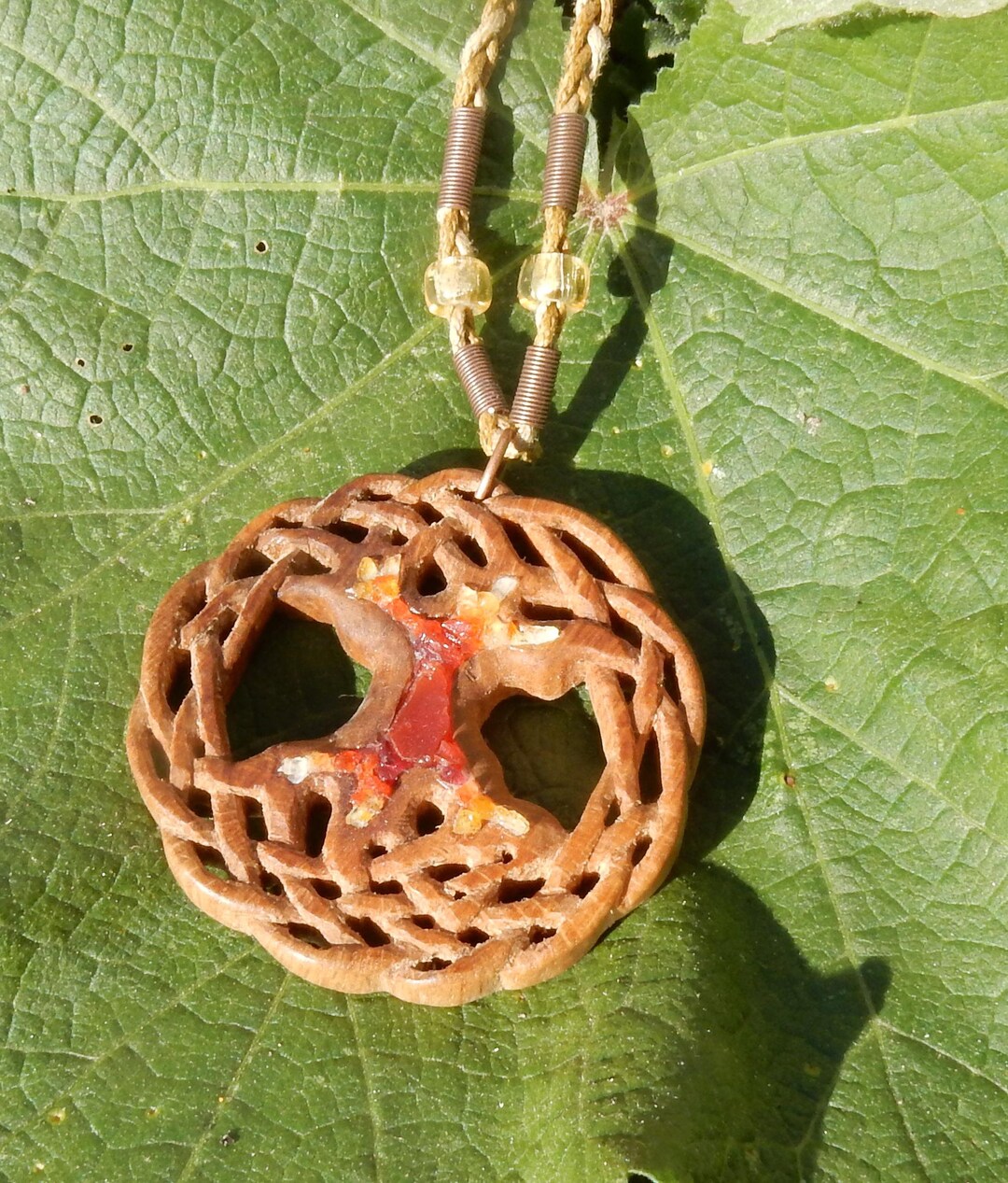 Celtic Tree of Life Pendant - Hand-carved With Mineral Inlays on ...