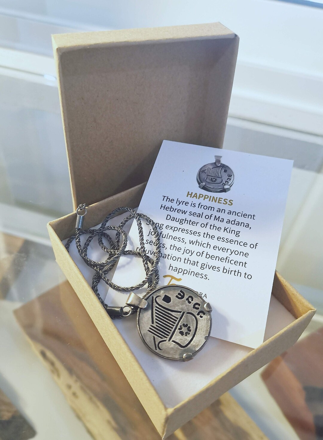 Hebrew Happiness Necklace, Lyre Harp Necklace, Silver Coin Pendant ...