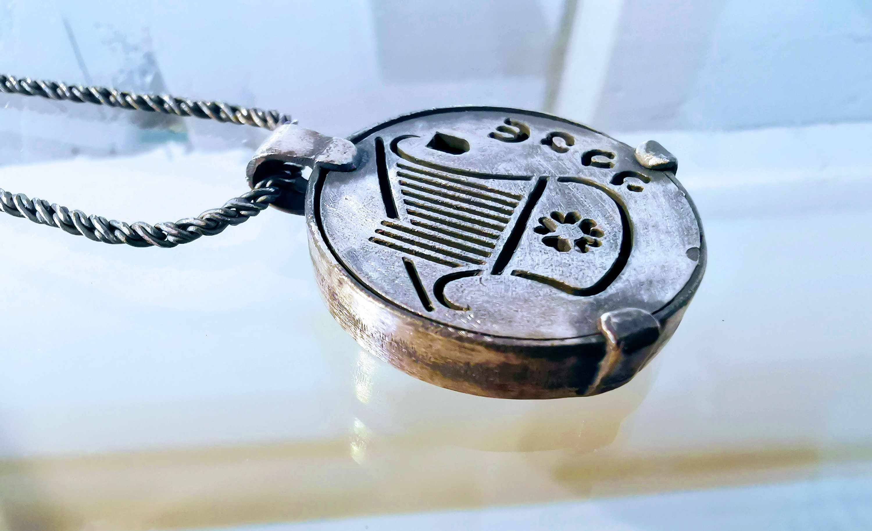 Hebrew Happiness Necklace, Lyre Harp Necklace, Silver Coin Pendant ...