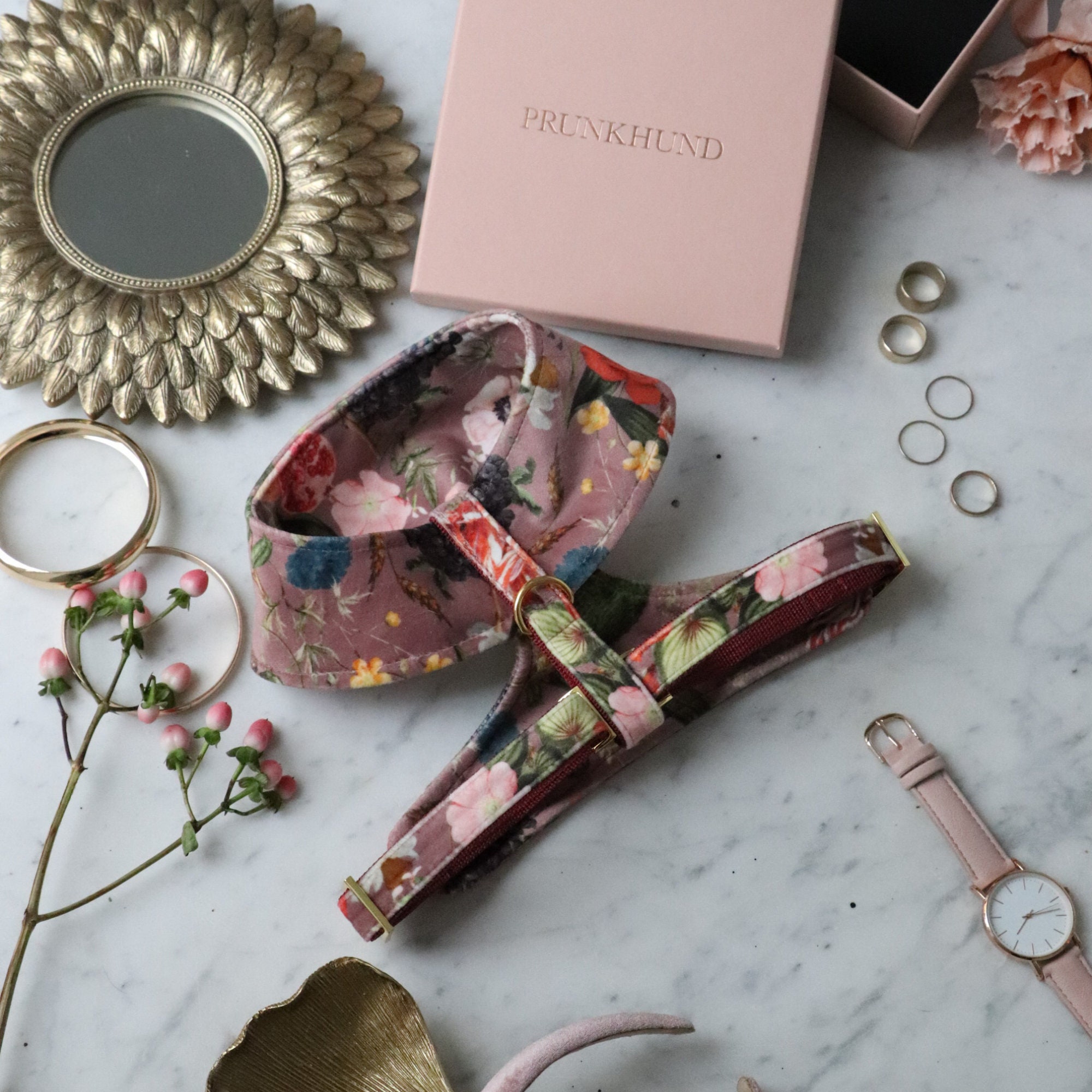 Dog soft harness EDEN DAWN designer piece with rose gold | Etsy