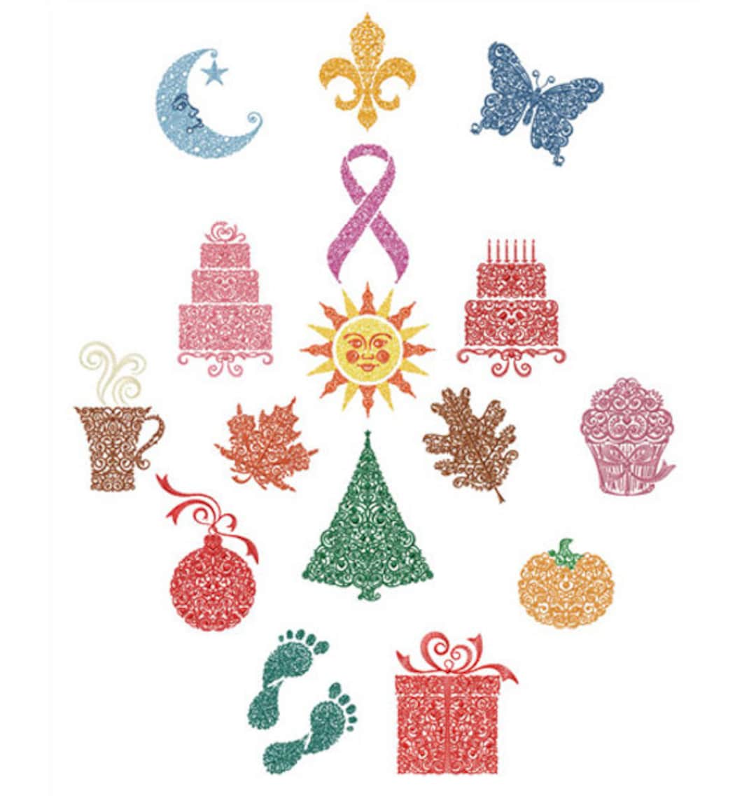 Frilly Symbols 16 Machine Embroidery Designs for 5"x7" for Hoop D2129 ...