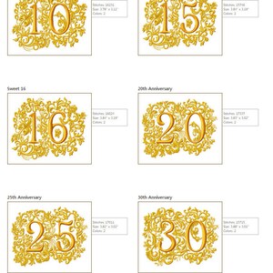 ABC Embroidery 20 Designs Anniversary Numbers for | Etsy