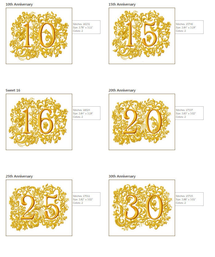 ABC Embroidery 20 Designs Anniversary Numbers for 5"x7" Hoop, D2125 - Etsy