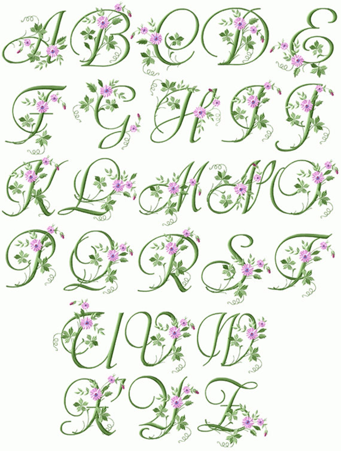 Elegant Floral Initials 26 Upper-case Letters Machine Embroidery ...
