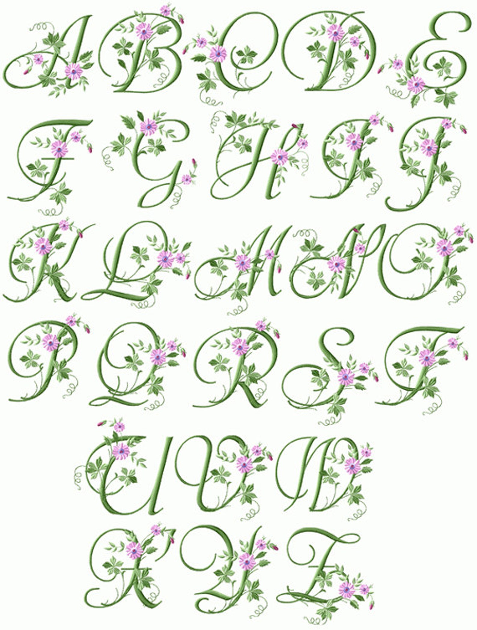Elegant Floral Initials 26 Upper-case Letters Machine Embroidery ...