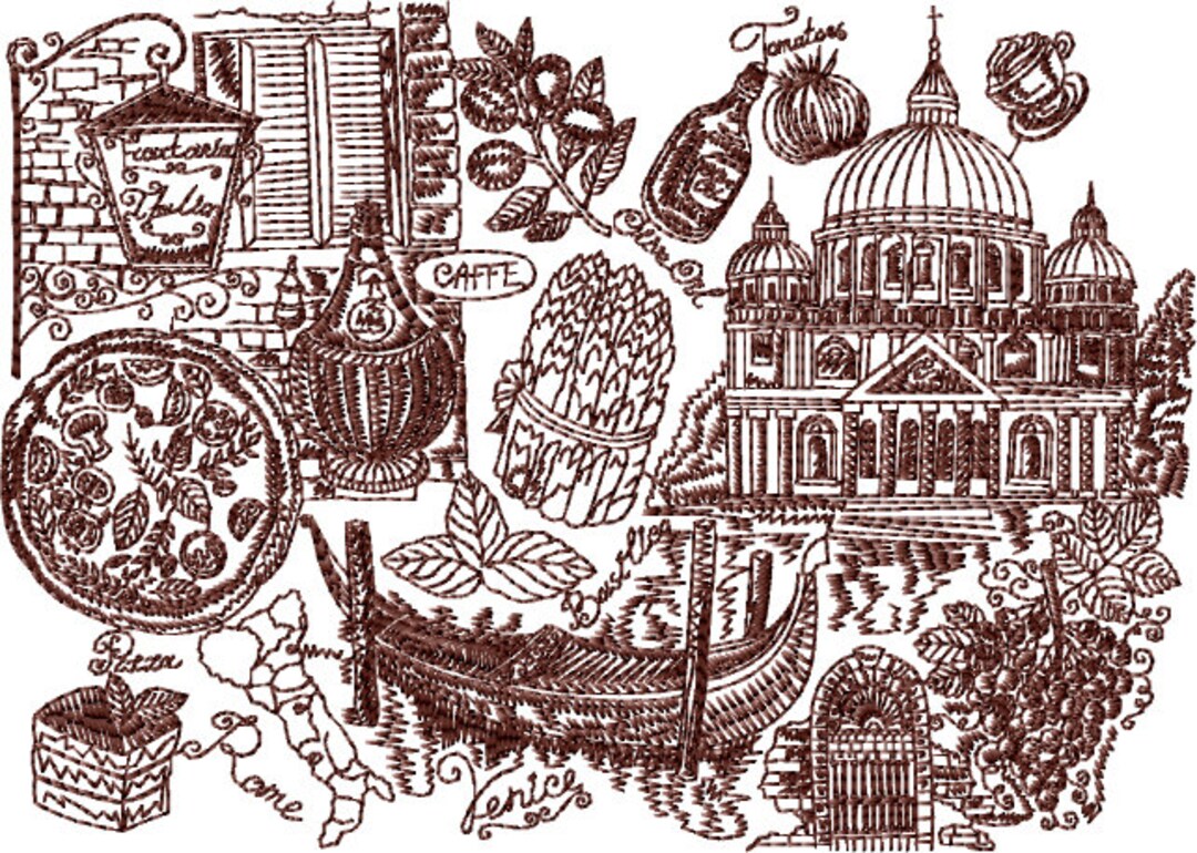 Italy Machine Embroidery Design - 2 Sizes 5 X 7-inch Hoop,6 X 10-inch ...