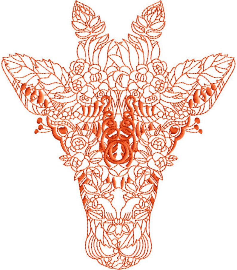 Giraffe Face Machine Embroidery Design - 4 Sizes 4 X 4-inch, 5 X 7-inch ...