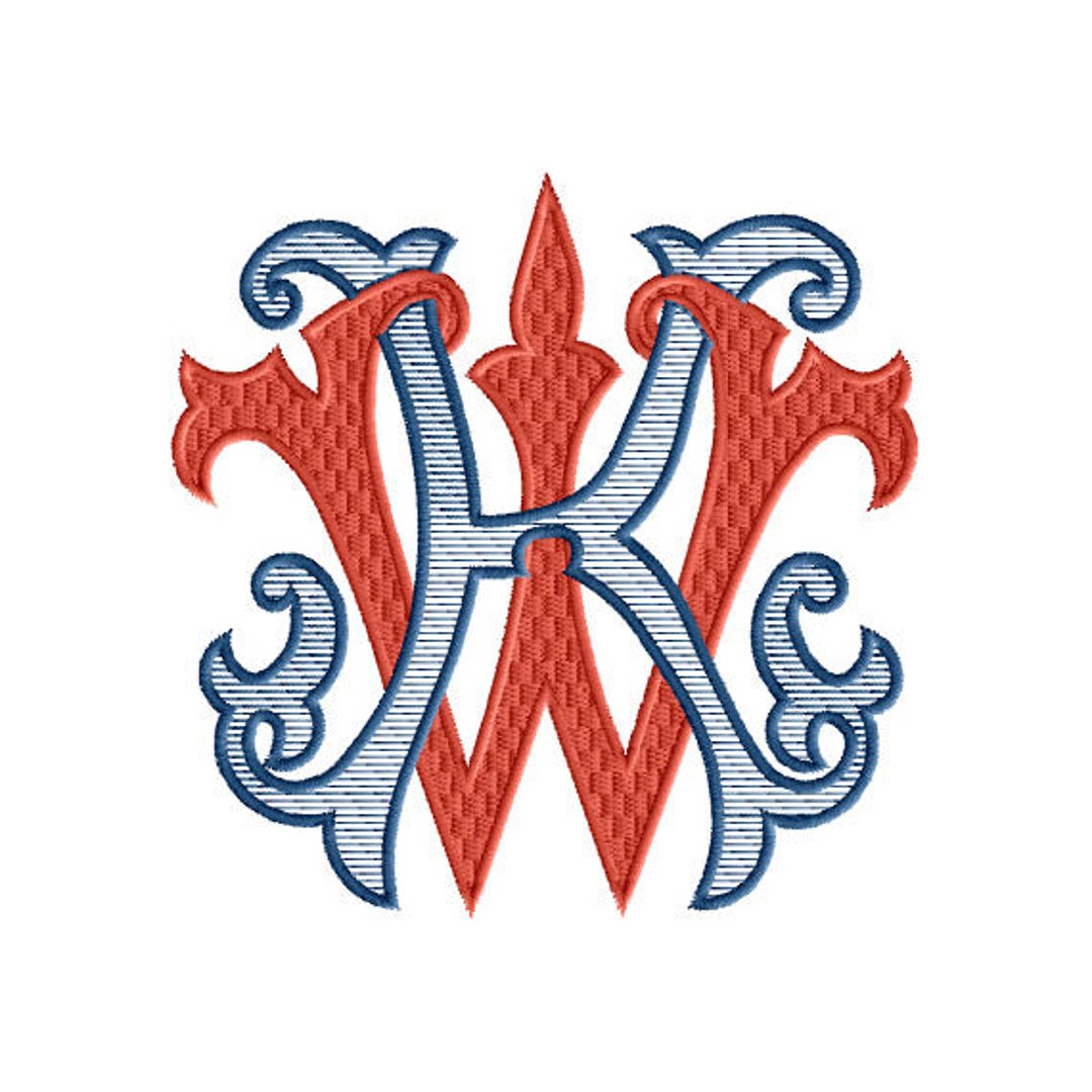 K and W #1 Two-letter Monogram Combination Machine Embroidery Design in ...