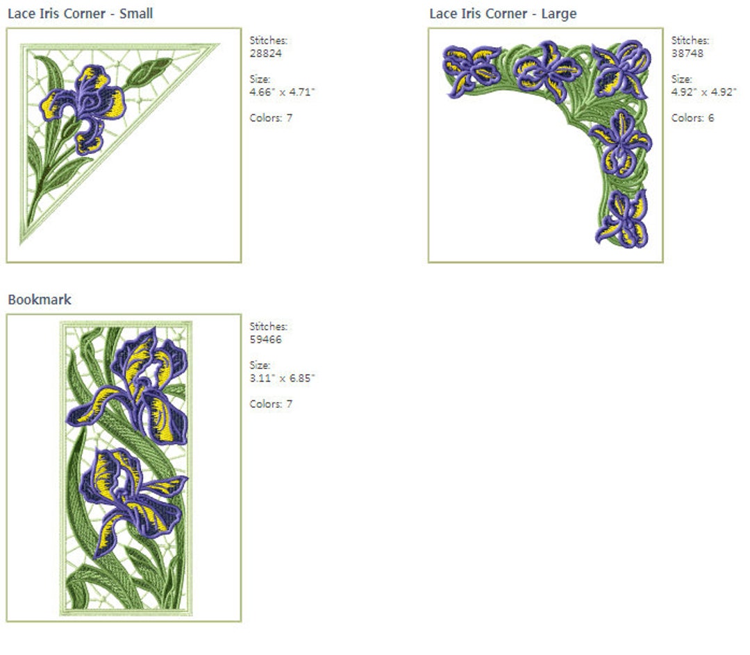 ABC Embroidery Designs 7 Iris Free Standing Lace for 5"x7" Hoop Machine ...