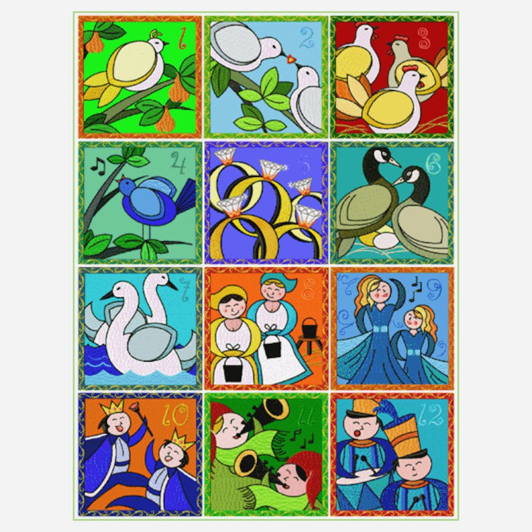 ABC DESIGNS Twelve Days of the Christmas 12 Machine Embroidery DESIGNS ...
