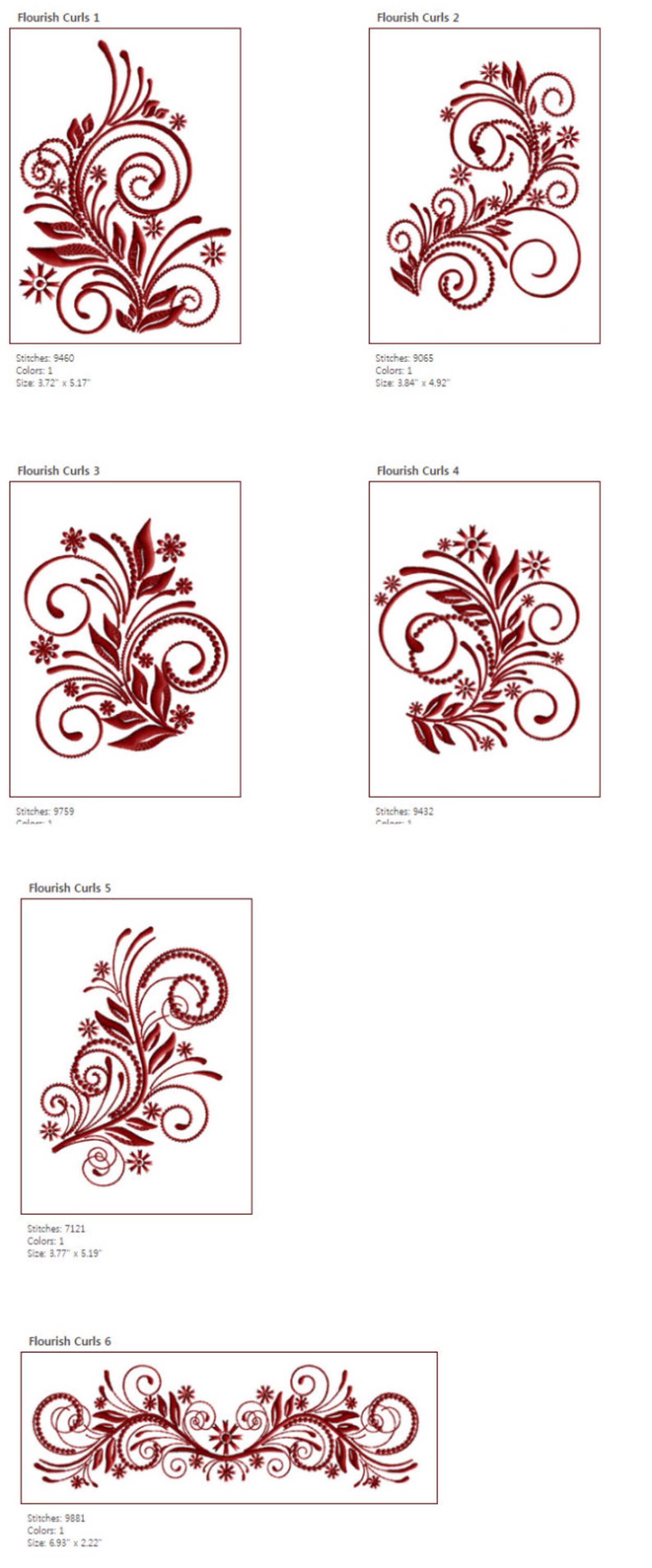 Flourish Curls - 9 Machine Embroidery Designs for 5"x7" Hoop, D2183 - Etsy