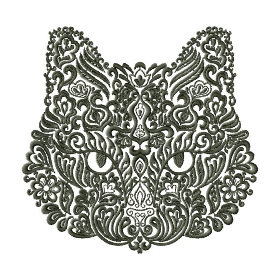 Ornamental Cat Face Machine Embroidery Design in Three Sizes - 5 X 7 ...