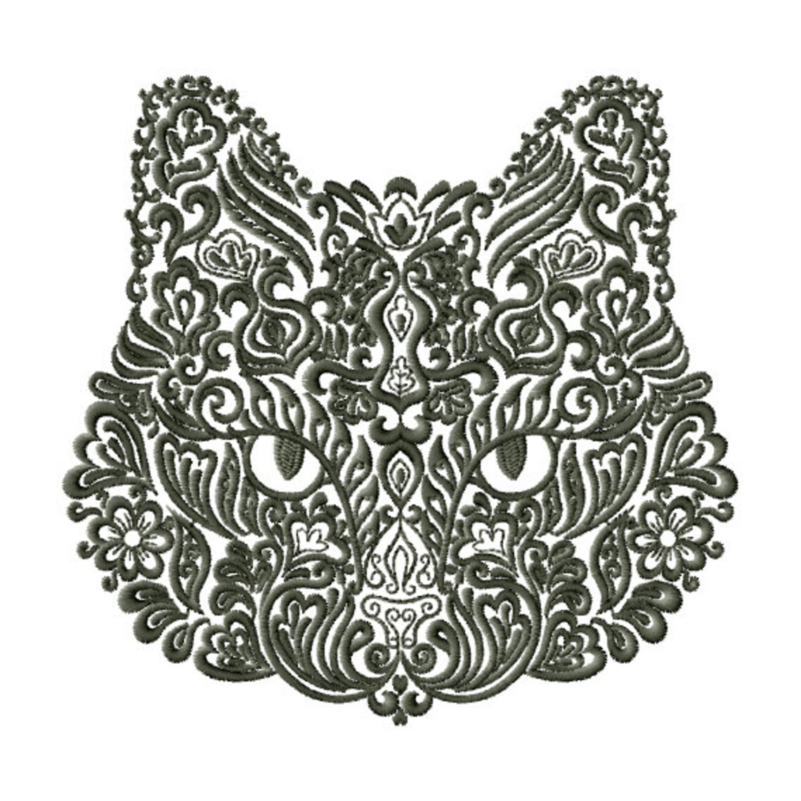 Ornamental Cat Face Machine Embroidery Design in Three Sizes - Etsy