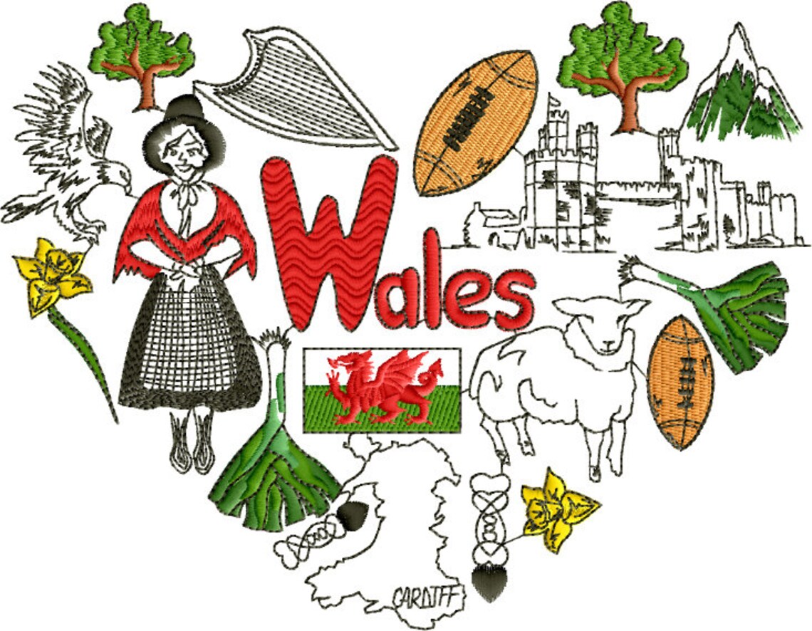 I Love Wales Machine Embroidery Design - 3 Sizes 5 X 7-inch Hoop, 6 X 8 ...