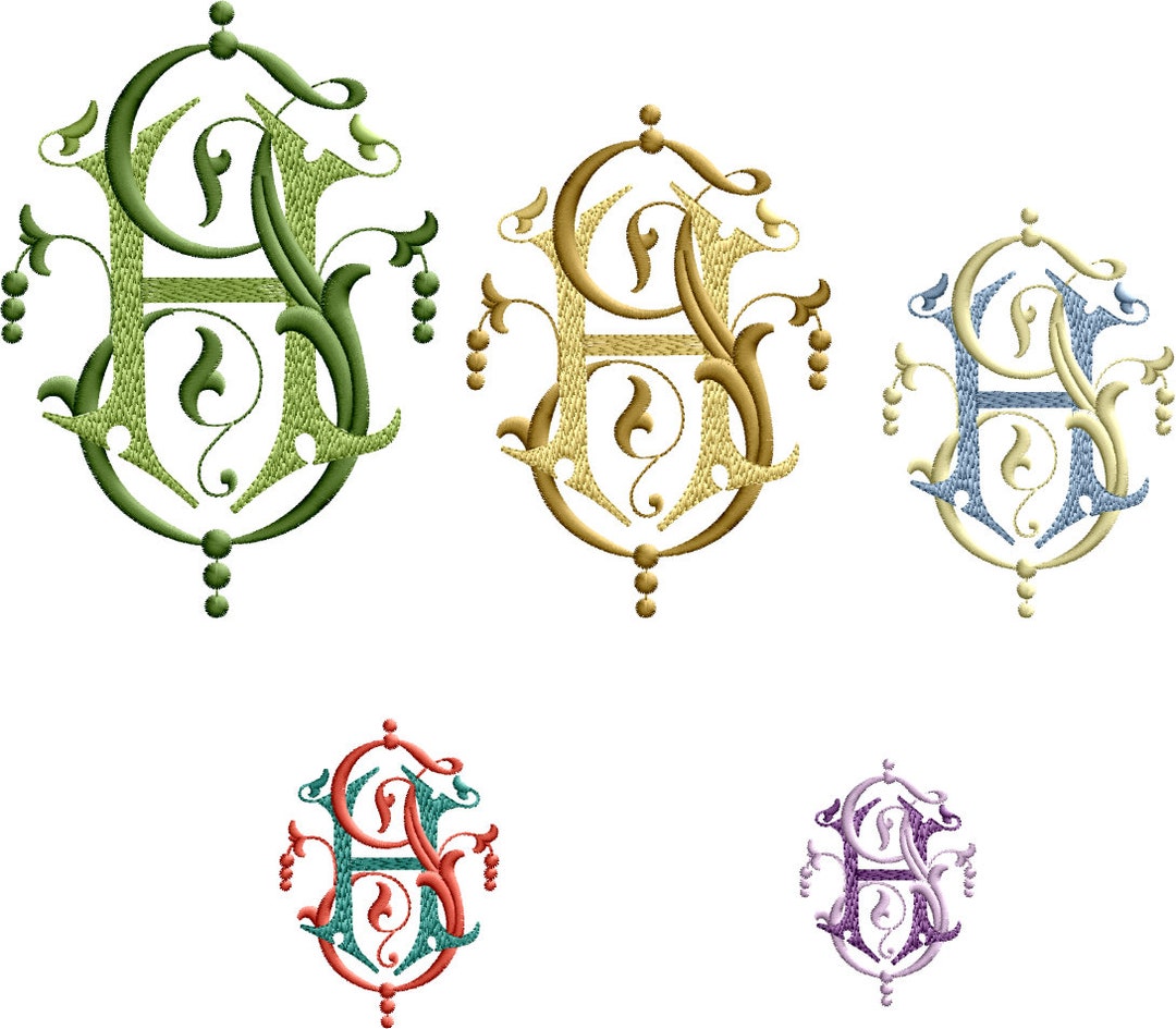 G and H 2 Two-letter Monogram Machine Embroidery Design in 5 Sizes ...